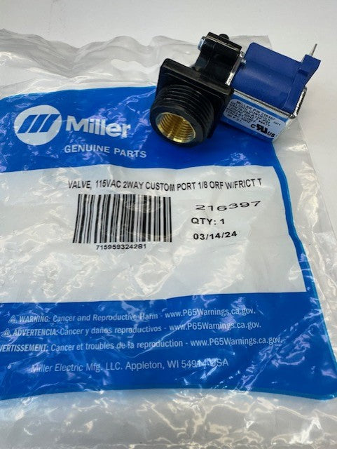 Miller 216397 VALVE, 115VAC 2WAY CUSTOM PORT 1/8 ORF W/FRICT T ...